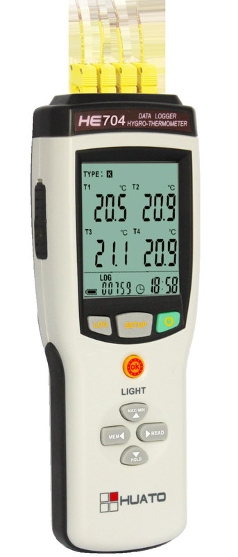 External Probe Sensor 4 Channel Thermocouple Data Logger Record 88 Reading Huato HE704